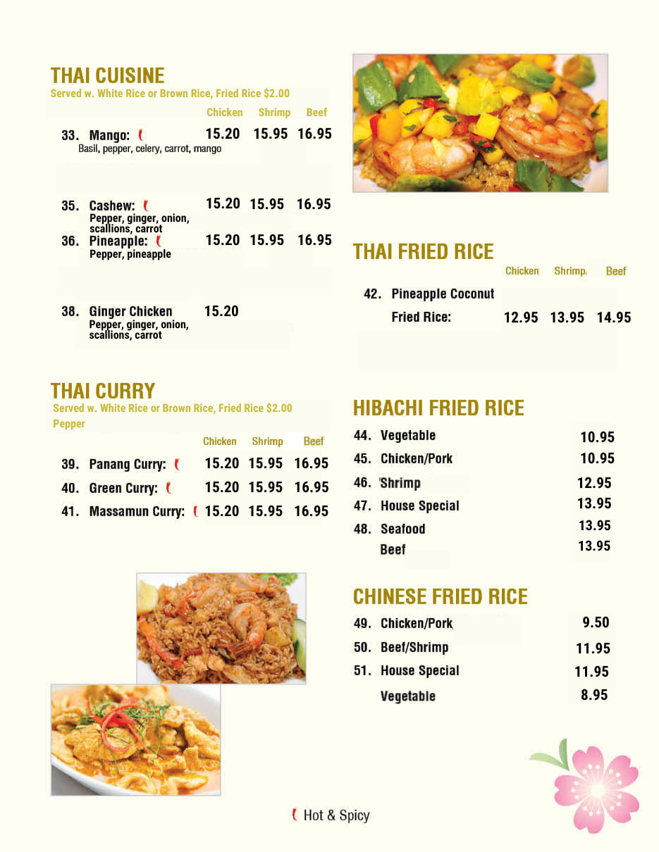 THAI CUISINE, CURRY, FRIED RICE DINE-IN MENU • New Asian Bistro